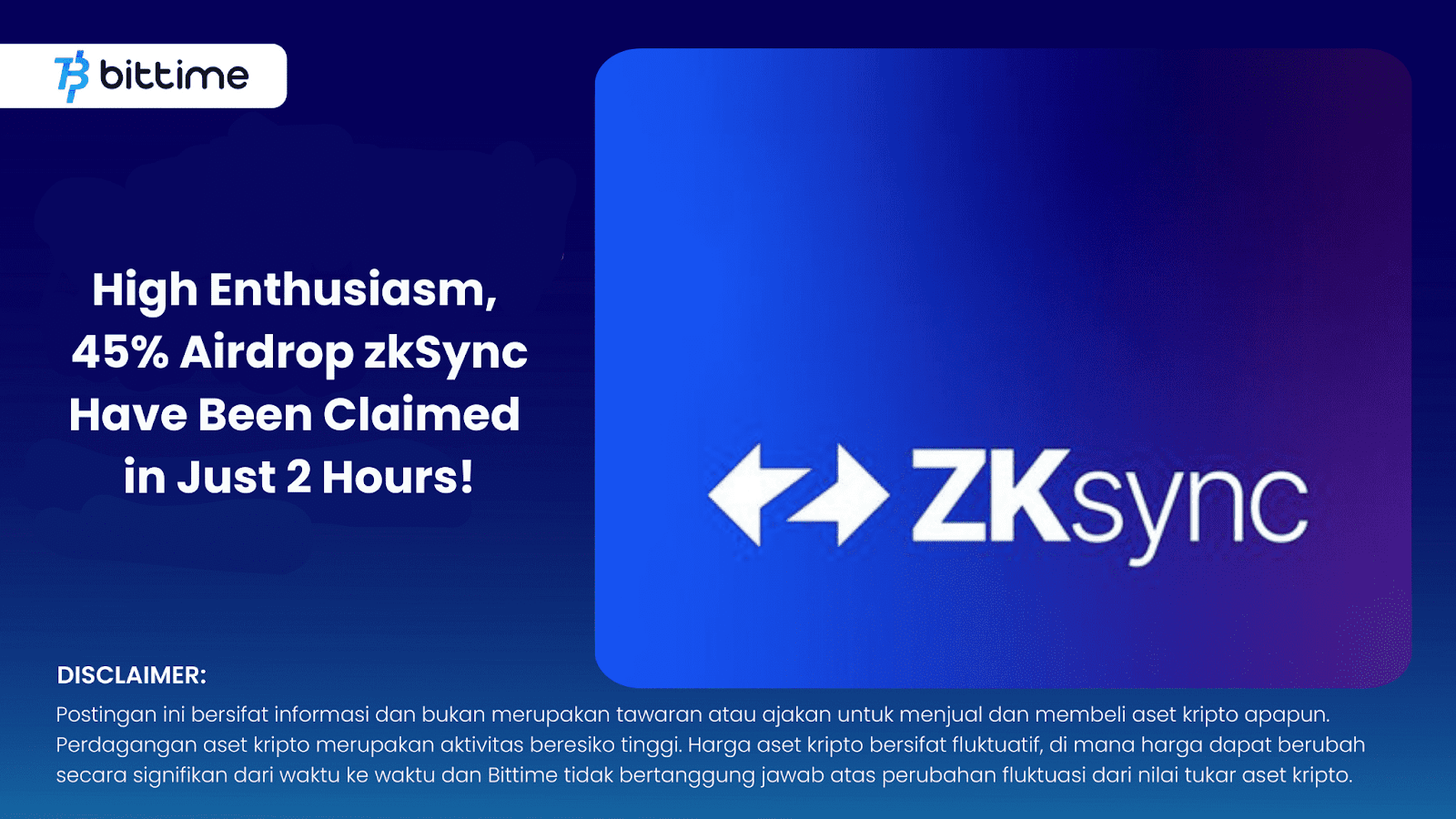 High Enthusiasm, 45% zkSync Airdrop Have Been Claimed in Just 2 Hours! – Bittime