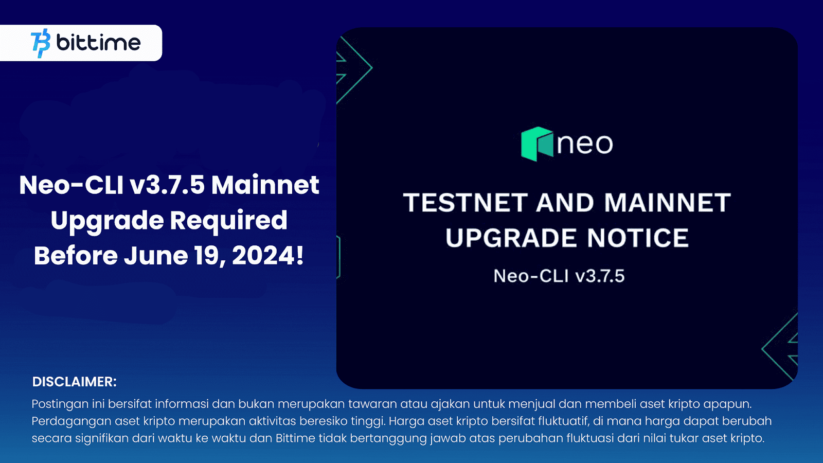 Neo-CLI v3.7.5 Mainnet Upgrade Required Before June 19, 2024! – Bittime