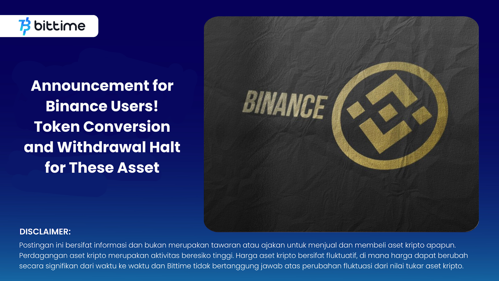 Announcement for Binance Users! Token Conversion and Withdrawal Halt ...