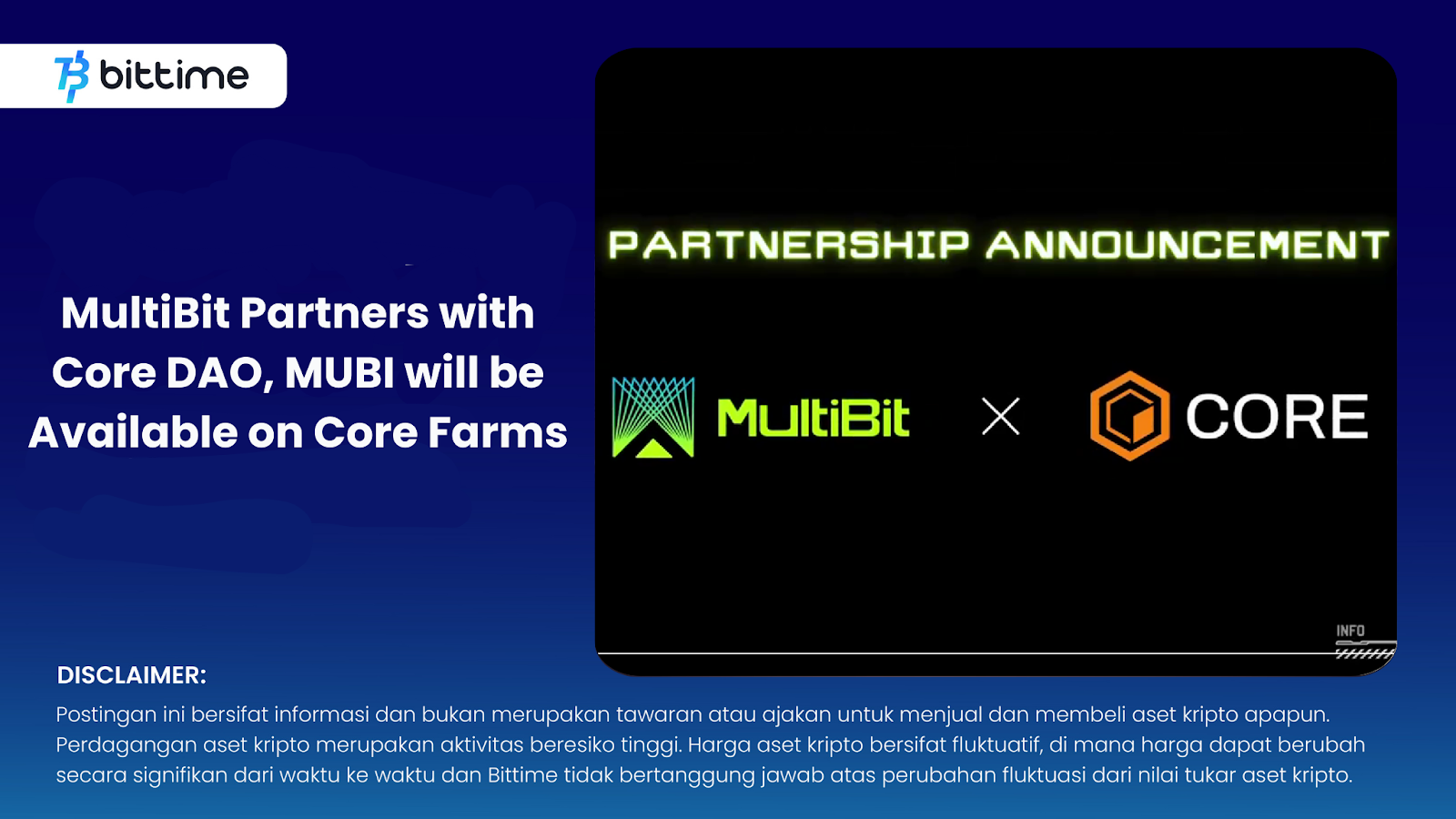MultiBit Partners with Core DAO, MUBI will be Available on Core Farms – Bittime