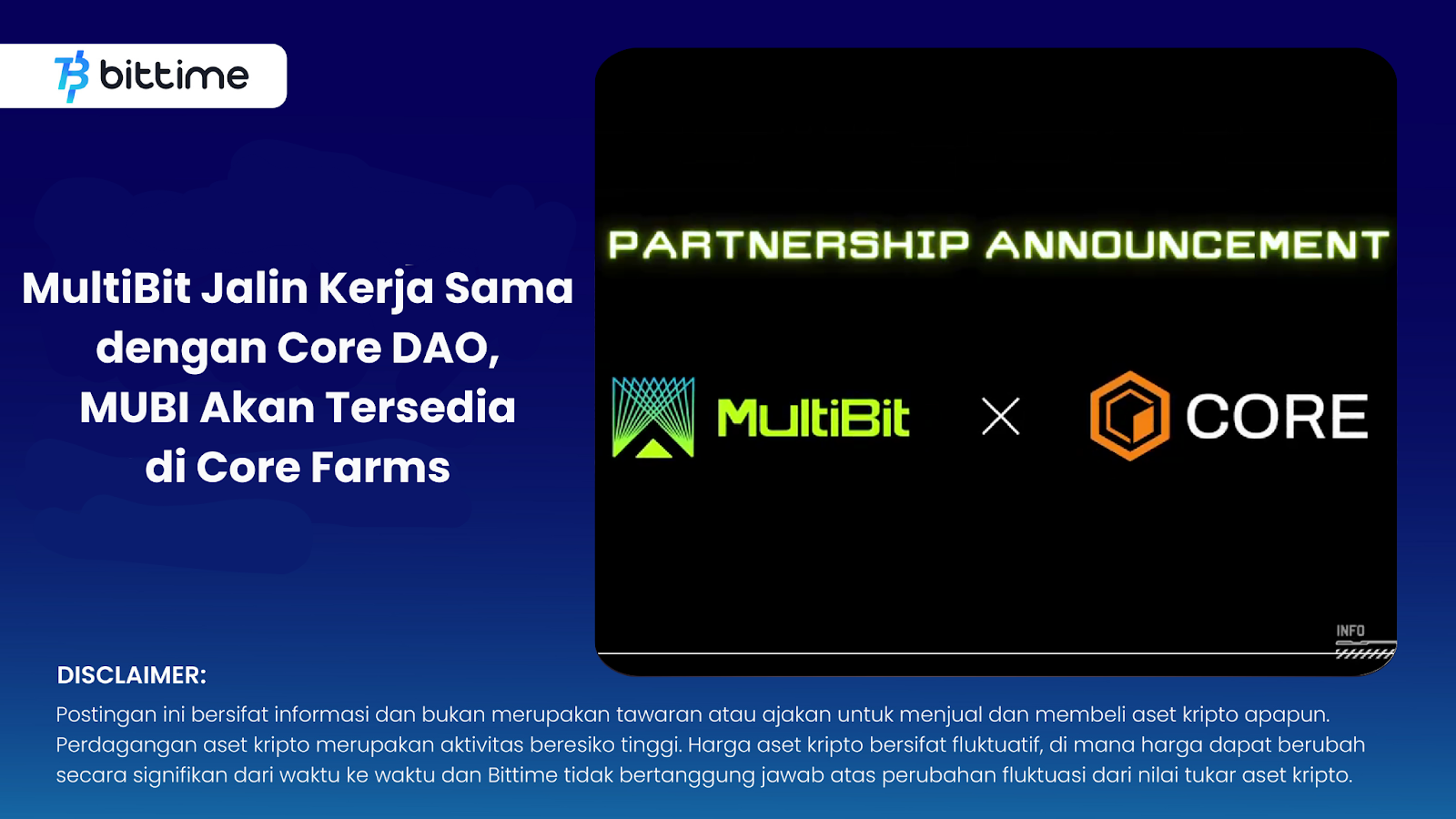MultiBit Jalin Kerja Sama dengan Core DAO, MUBI Akan Tersedia di Core Farms – Bittime
