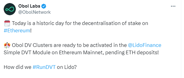 Obol Labs Ready to Activate Distributed Validator Clusters on the Lido Simple DVT Module – Bittime