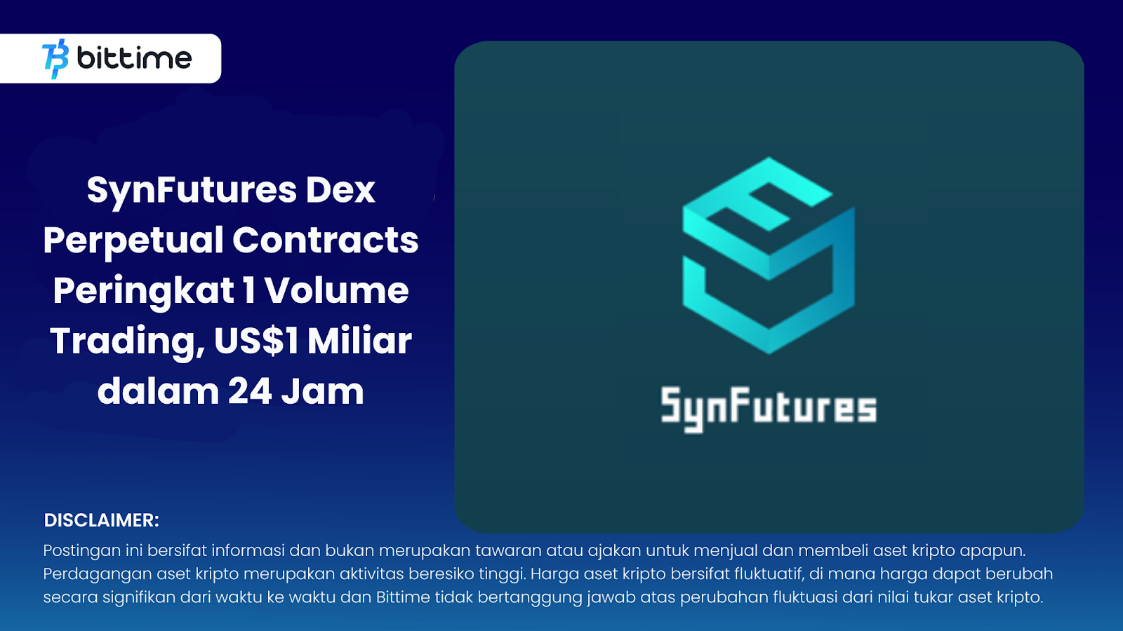 SynFutures Dex Perpetual Contracts Peringkat 1 Volume Trading, US$1 Miliar dalam 24 Jam – Bittime