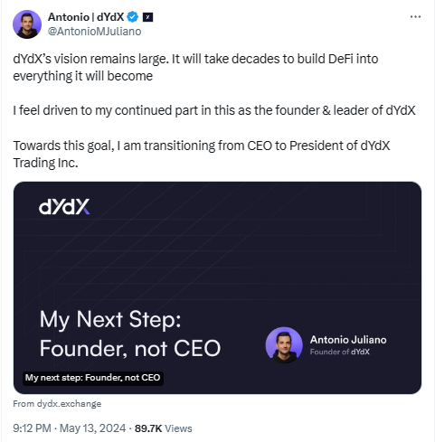 There is a CEO Change at dYdX, Token Prices Drop! – Bittime