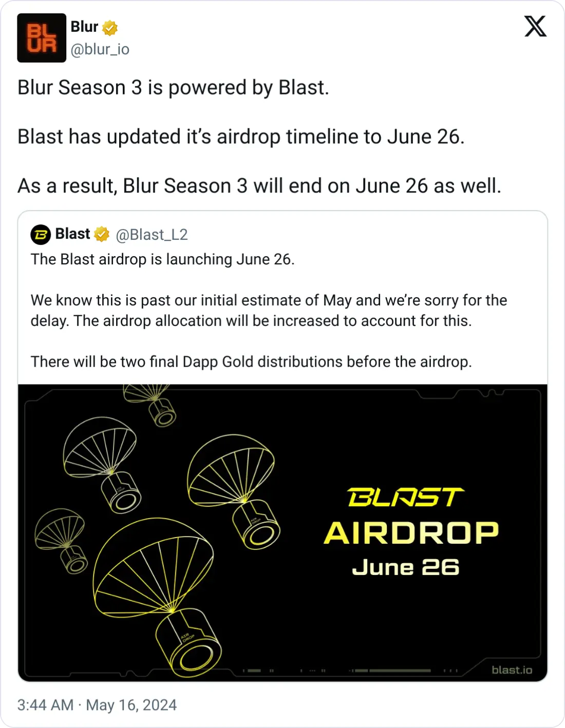 Blast Delays Airdrop, Blur Closes Season 3: Double Impact in the NFT ...