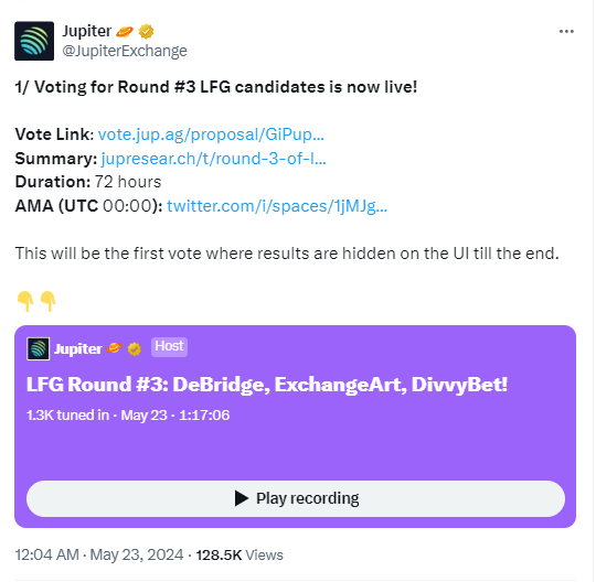 Jupiter (JUP) Begins Third Round of LFG Project Voting: Divvy Bet ...