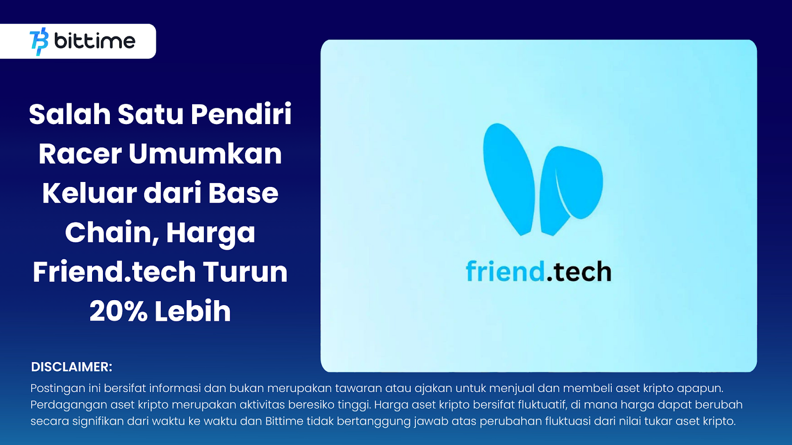 Salah Satu Pendiri Racer Umumkan Keluar dari Base Chain, Harga Friend.tech Turun 20% Lebih – Bittime