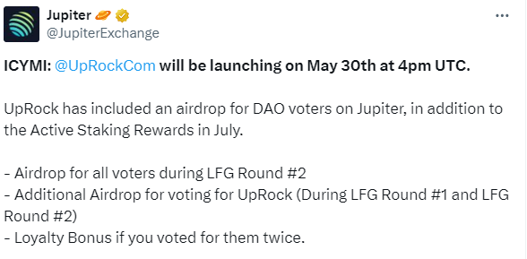 Good news! Jupiter Announces Launch of UpRock with Airdrop and Staking ...