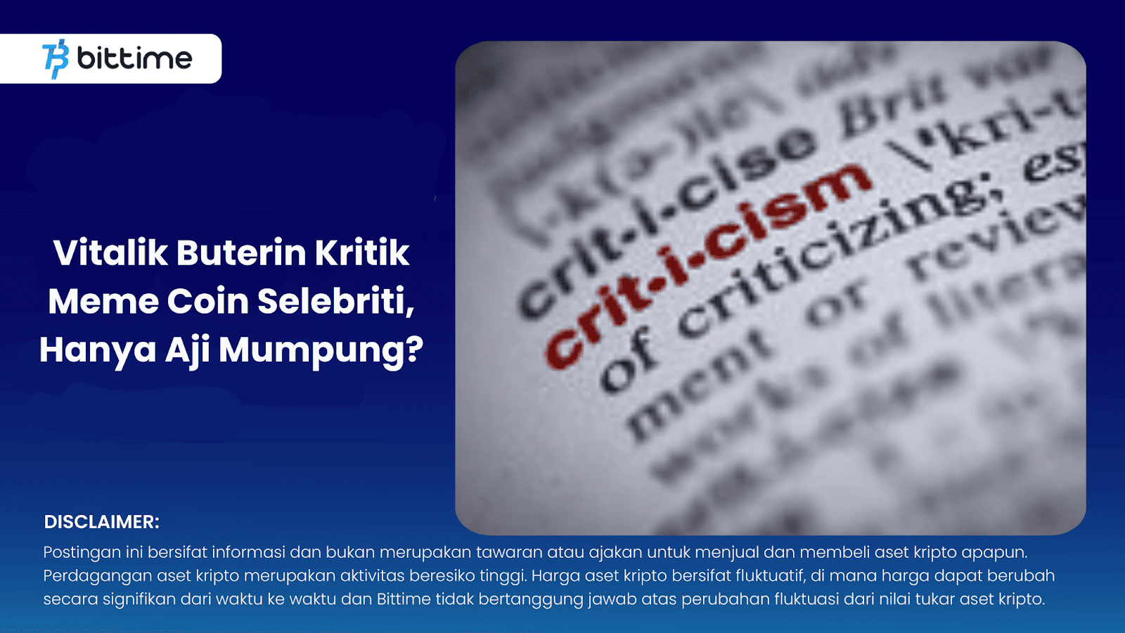 Vitalik Buterin Kritik Meme Coin Selebriti, Hanya Aji Mumpung? – Bittime