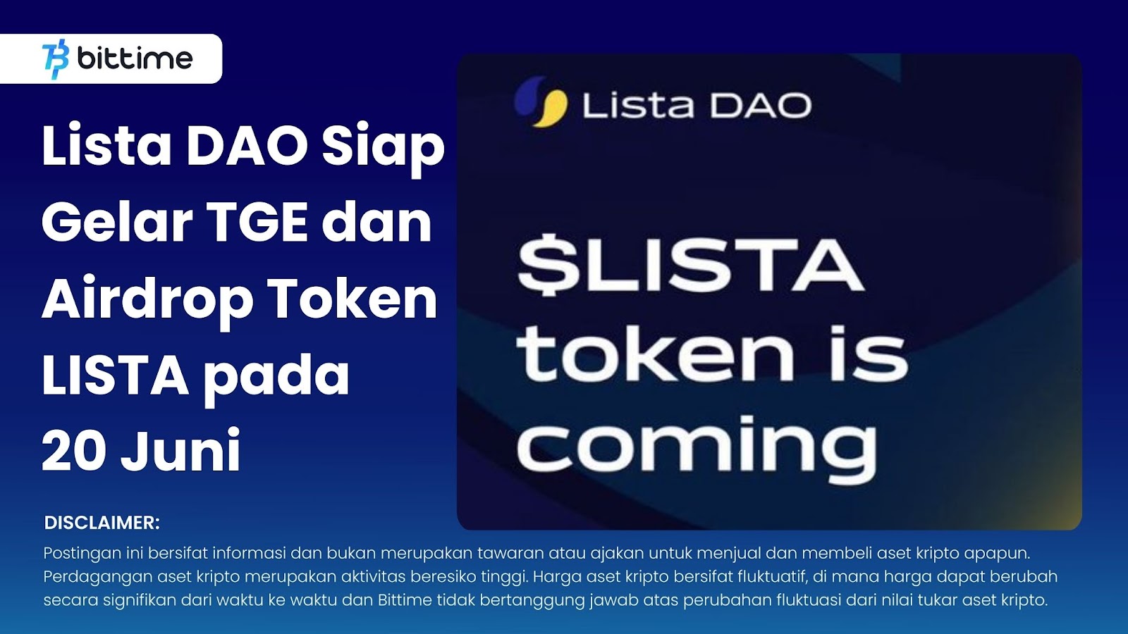 Lista DAO Ready to Hold TGE and LISTA Token Airdrop on June 20 – Bittime